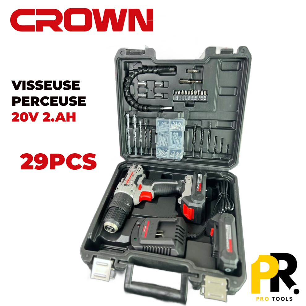 KIT VISSEUSE PERCEUSE 20V 2.0AH 29PCS CROWN | CT21102H-2-29 علبة أدوات ...